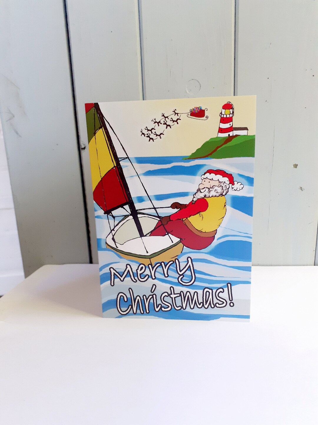Carte de Noël du Père Noël à voile - Etsy France