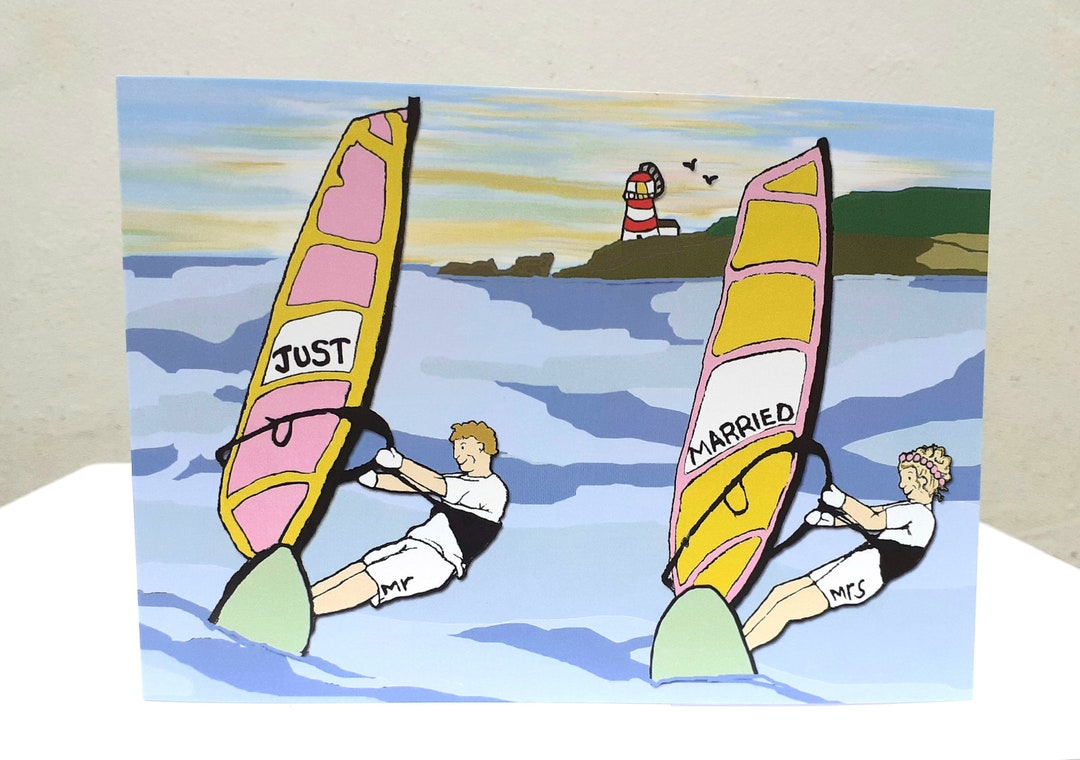Windsurfing Wedding Card- Just Married Couple on Their Boards - Etsy