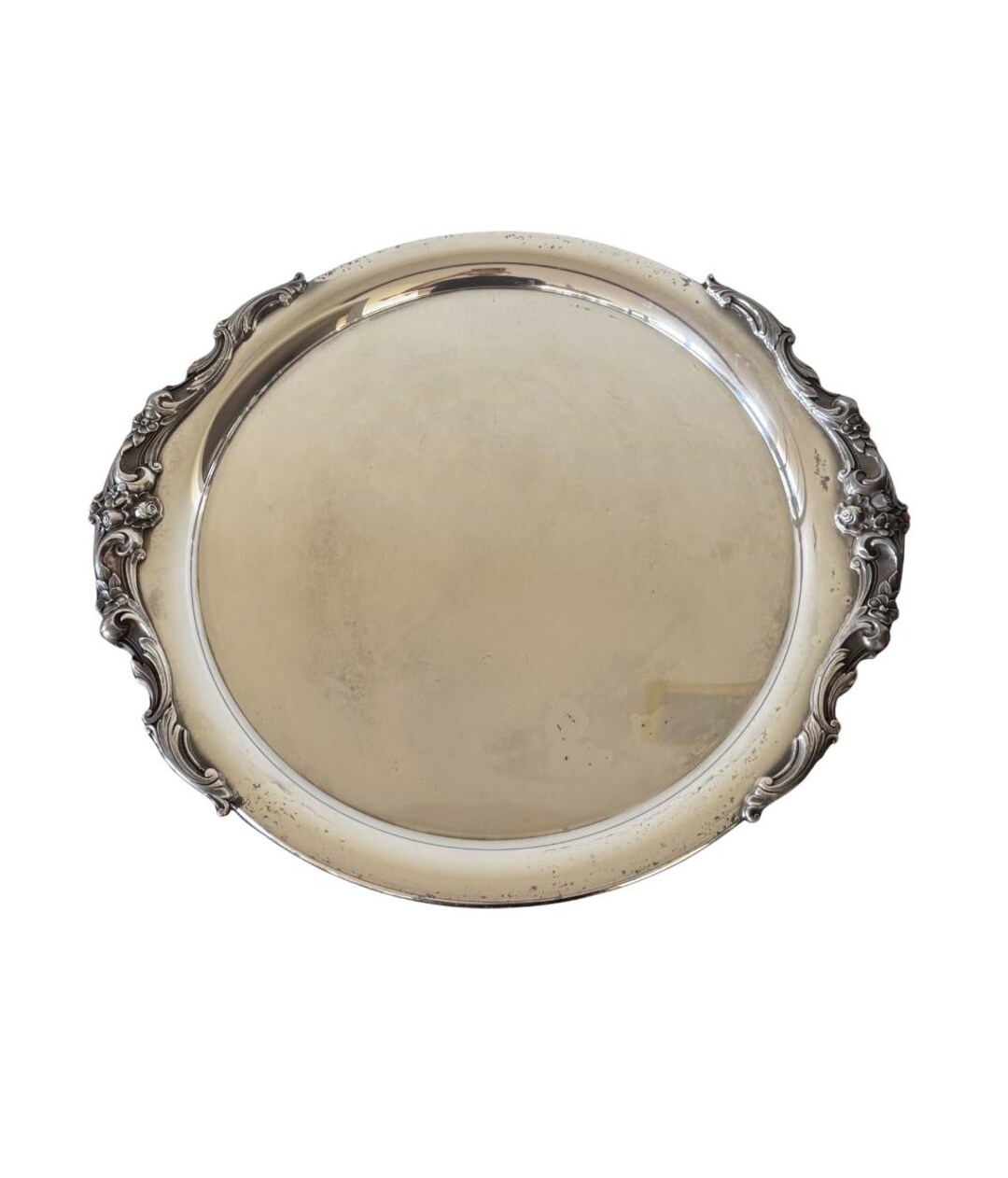 Vintage Large 16" Silverplate Serving Tray, Ornate Floral Handles Lunt ...