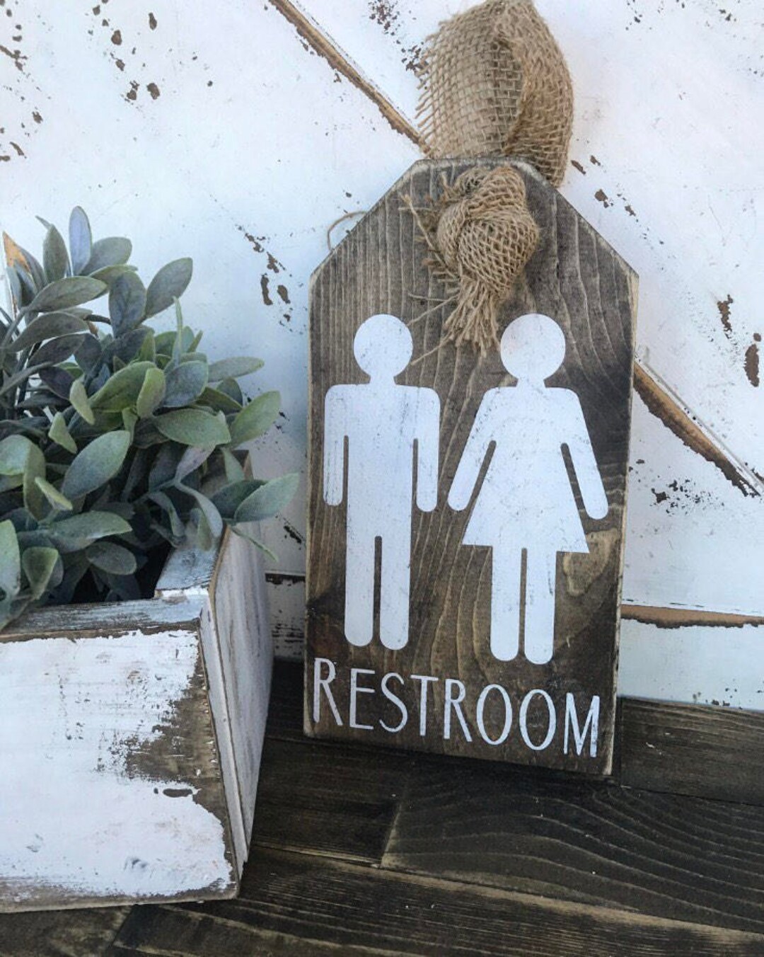 Distressed Wood Restroom Sign: Farmhouse Bathroom Decor (5.5"x11") - Etsy
