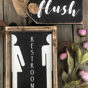 Framed Restroom Sign: Distressed Wood Bathroom Decor (9x12) - Etsy
