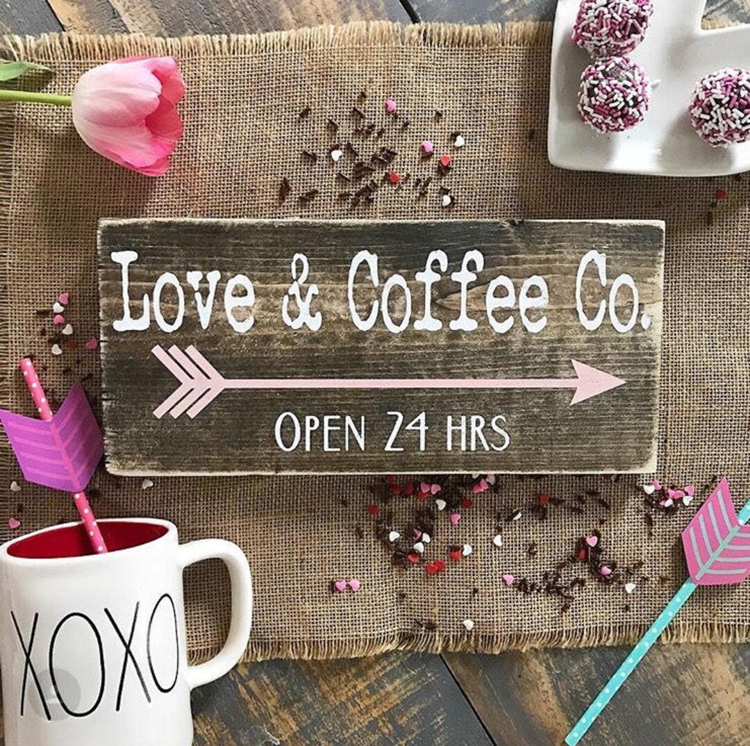 Rustic Coffee Bar Sign: Distressed Wood Valentine Decor - Etsy