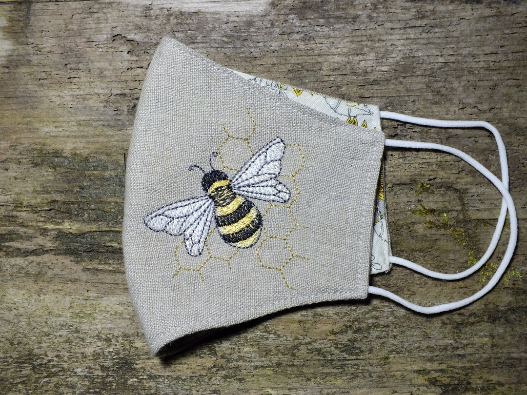 Honeybee Embroidered Natural Linen Mask - Etsy
