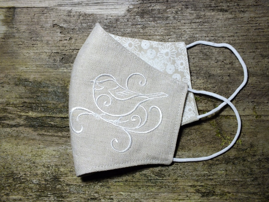 Embroidered Natural Linen Mask Songbird - Etsy