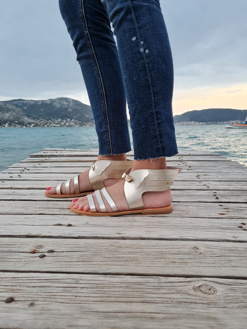 Black Leather Sandals With Wings Women Greek Gladiator | Etsy