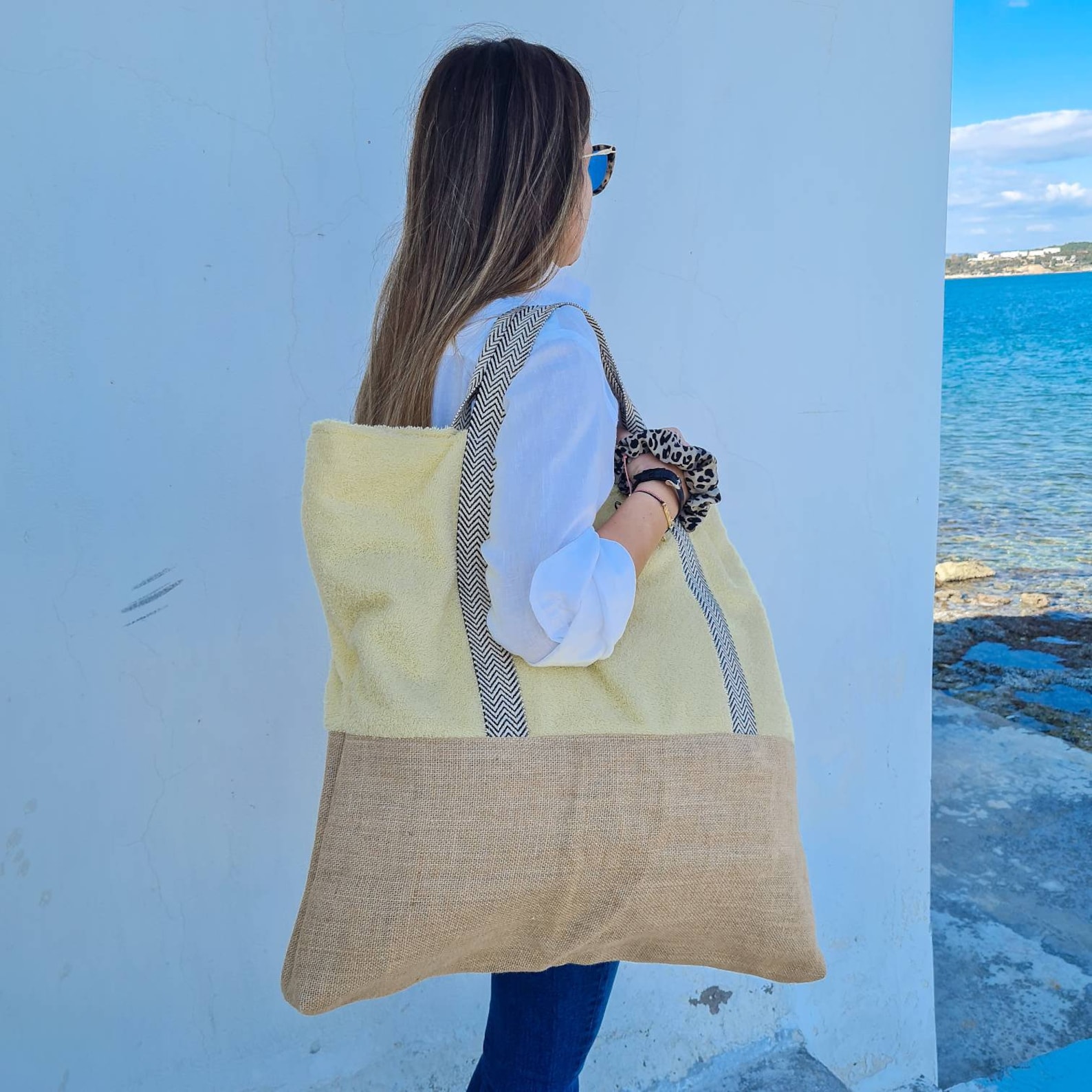 Terry Fabric Beach Bag for Women, Reversible Towel Bag, Summer Beach ...