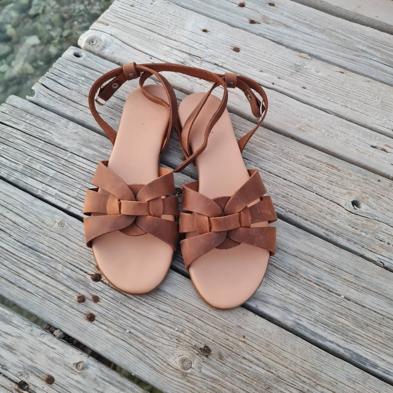New Handmade Leather Sandals for Women With Soft Bed,ankle Strap Flats ...