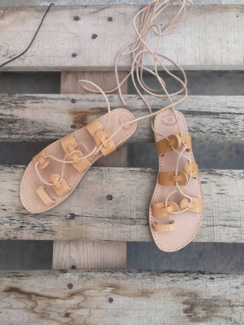 Tie Up Greek Leather sandals Greek Leather Sandals Handmade | Etsy
