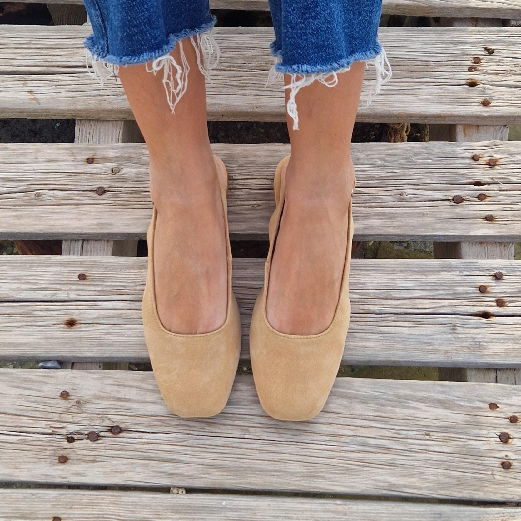 Beige Ballet Flats, Ballerina Slingback Shoes, Mule Shoes Women ...