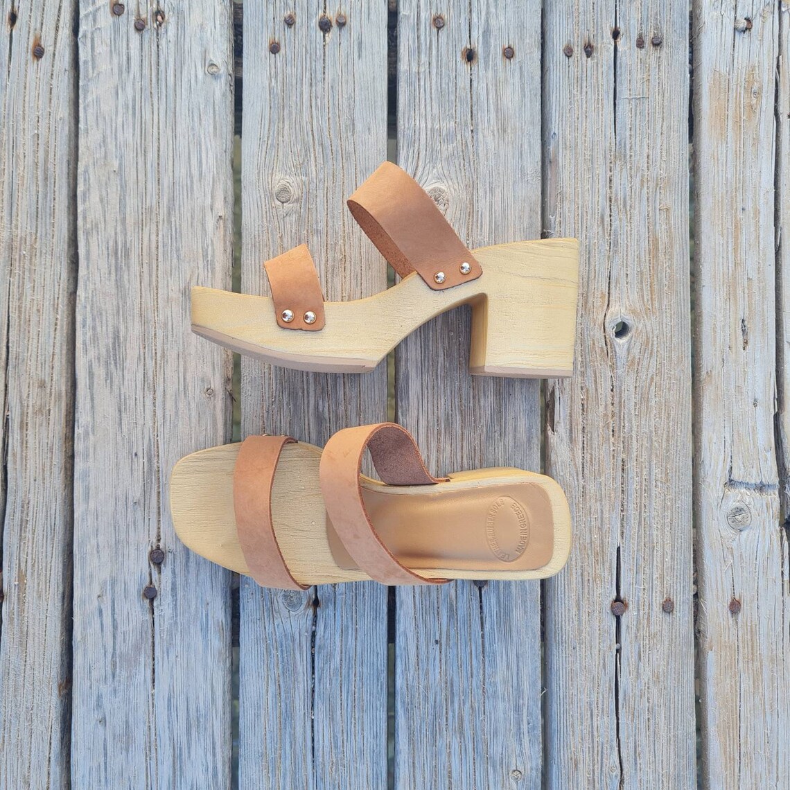 Leather Clog Sandals Wooden Clogs Greek Platform Shoes Open - Etsy