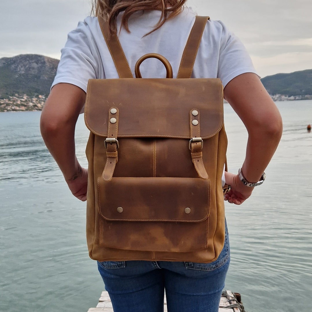 Handmade Distressed Leather Backpack School Bag Magnetic - Etsy