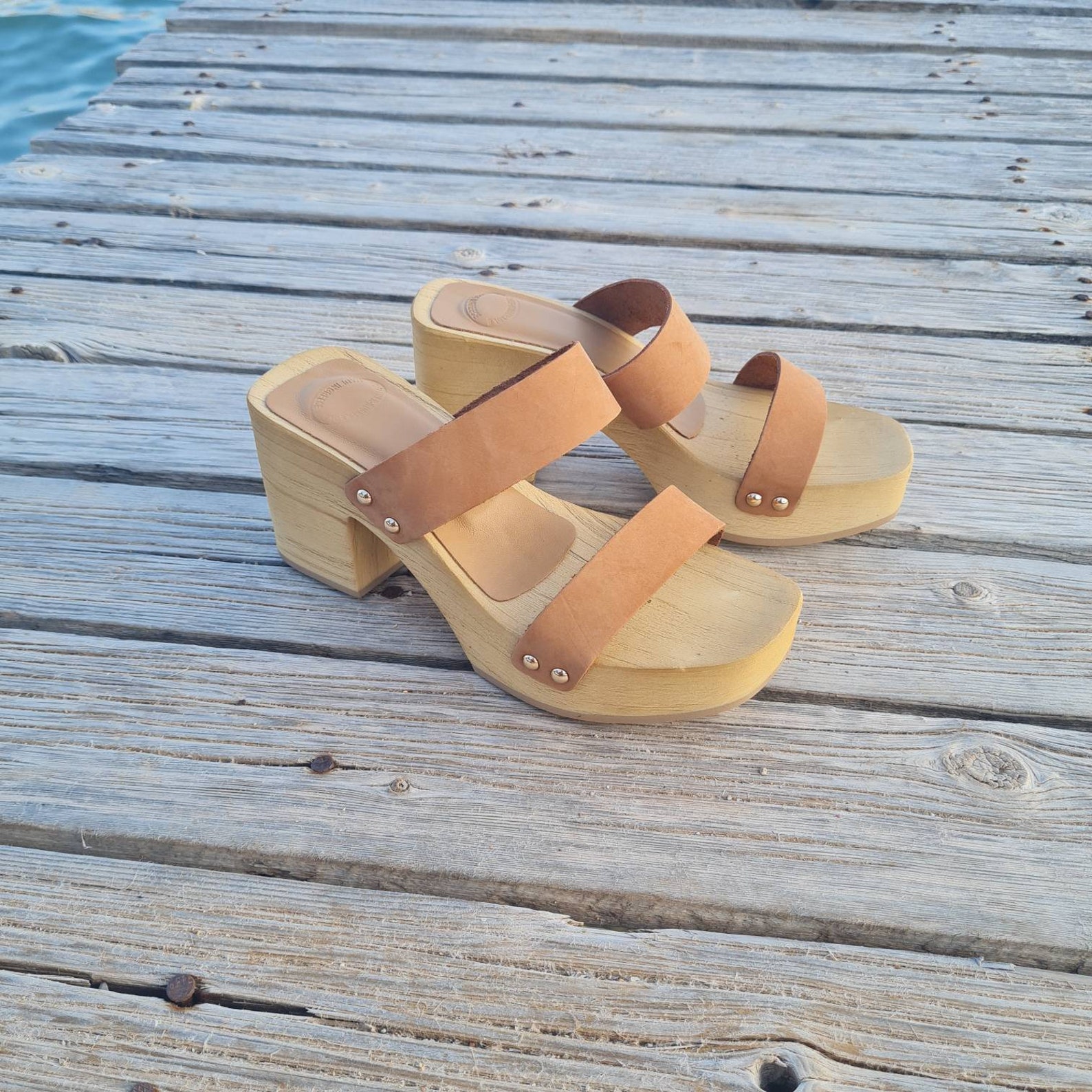 Leather Clog Sandals Wooden Clogs Greek Platform Shoes Open - Etsy