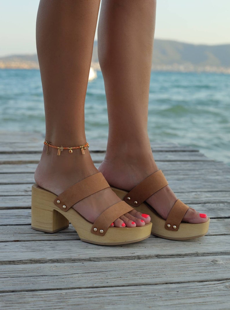 Leather Clog Sandals Wooden Clogs Greek Platform Shoes Open - Etsy