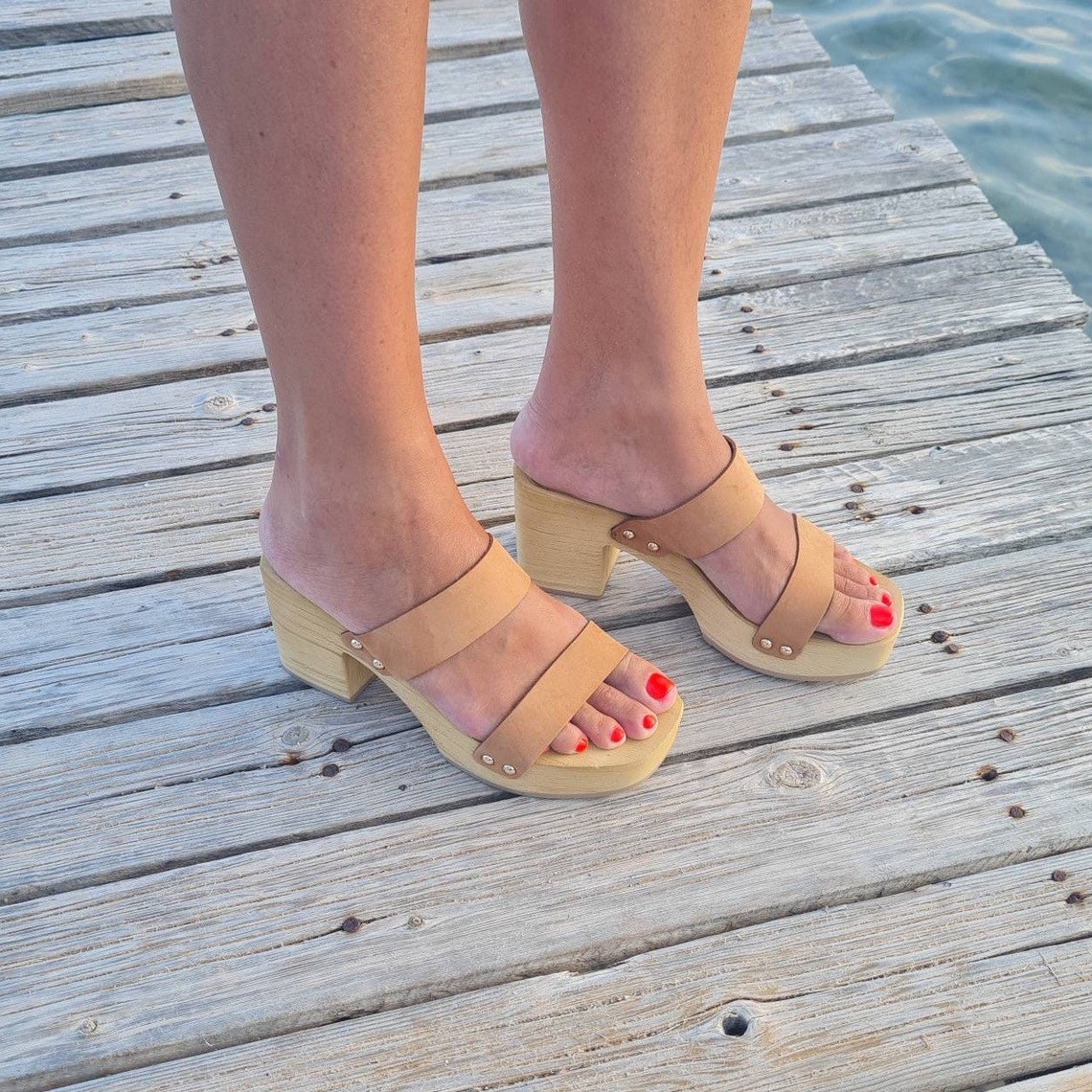 Leather Clog Sandals Wooden Clogs Greek Platform Shoes Open - Etsy