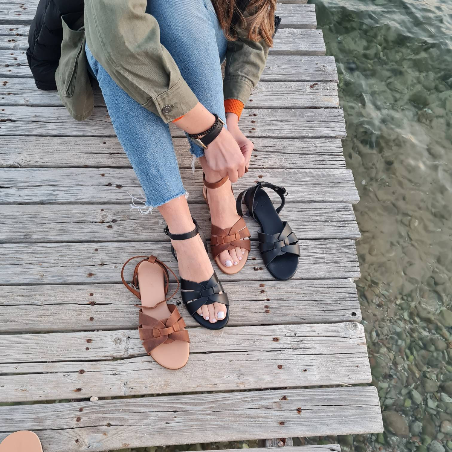 New Handmade Leather Sandals for Women With Soft Bed,ankle Strap Flats ...