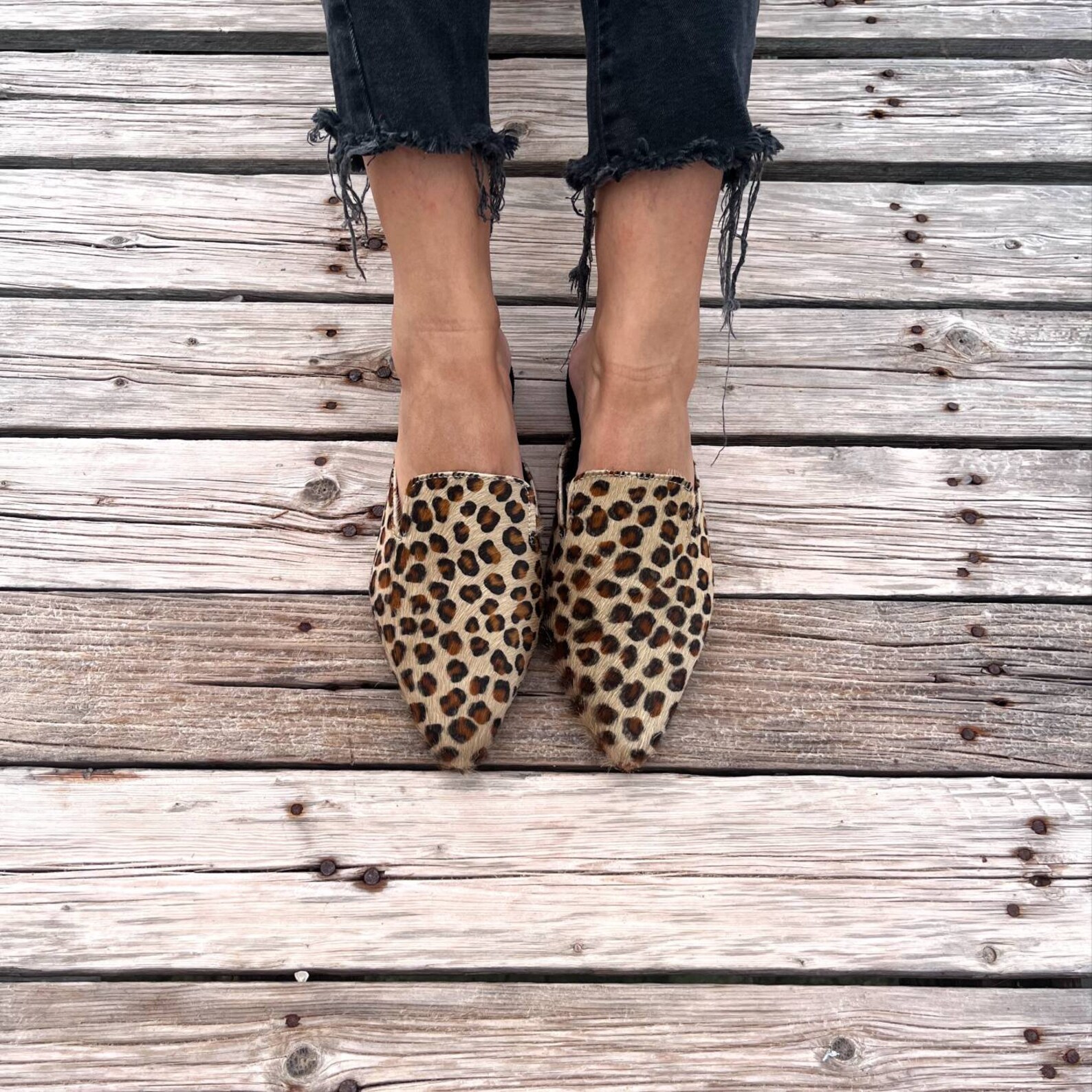 Leopard Leather Mules for Women Handmade Cow Hair Slippers - Etsy