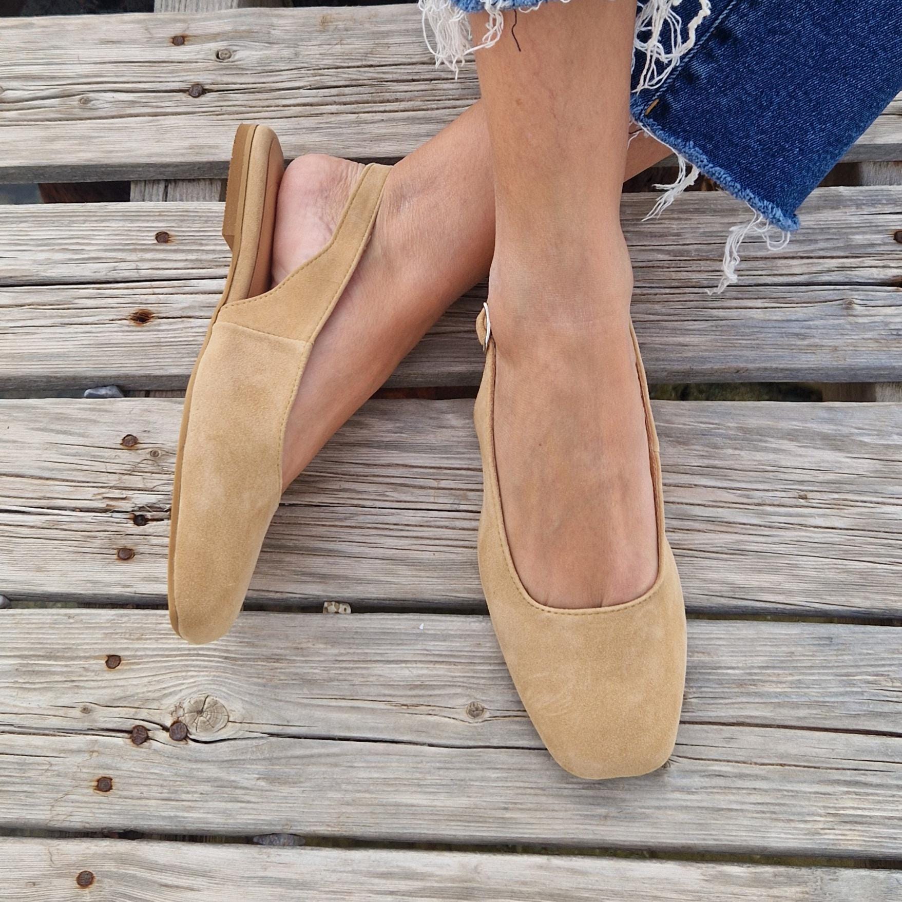 Beige Ballet Flats, Ballerina Slingback Shoes, Mule Shoes Women ...
