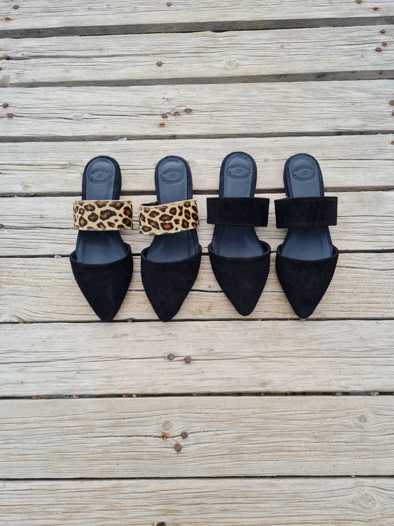 Leather Suede Mules Black Leopard Shoes Greek Leather - Etsy