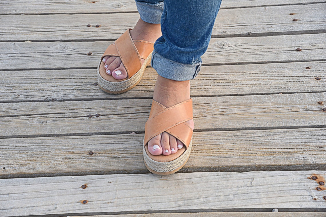 Greek Platform Espadrilles Leather Wedges Platform Criss | Etsy