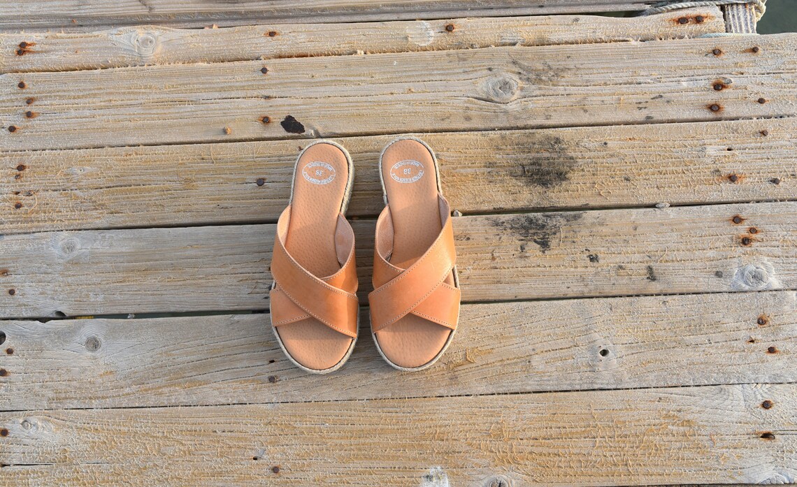 Greek Platform Espadrilles Leather Wedges Platform Criss | Etsy