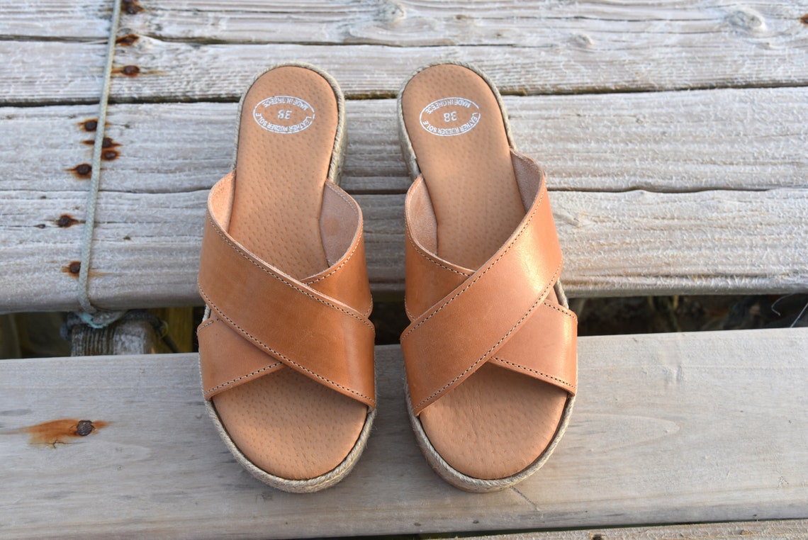Greek Platform Espadrilles Leather Wedges Platform Criss | Etsy