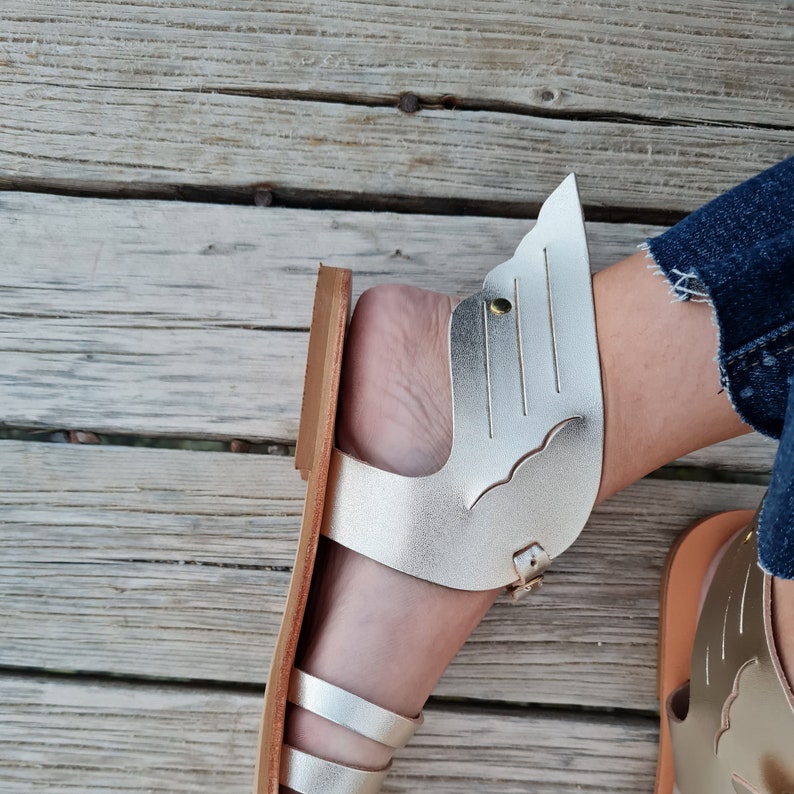 Black Leather sandals with wings Women Greek Gladiator | Etsy
