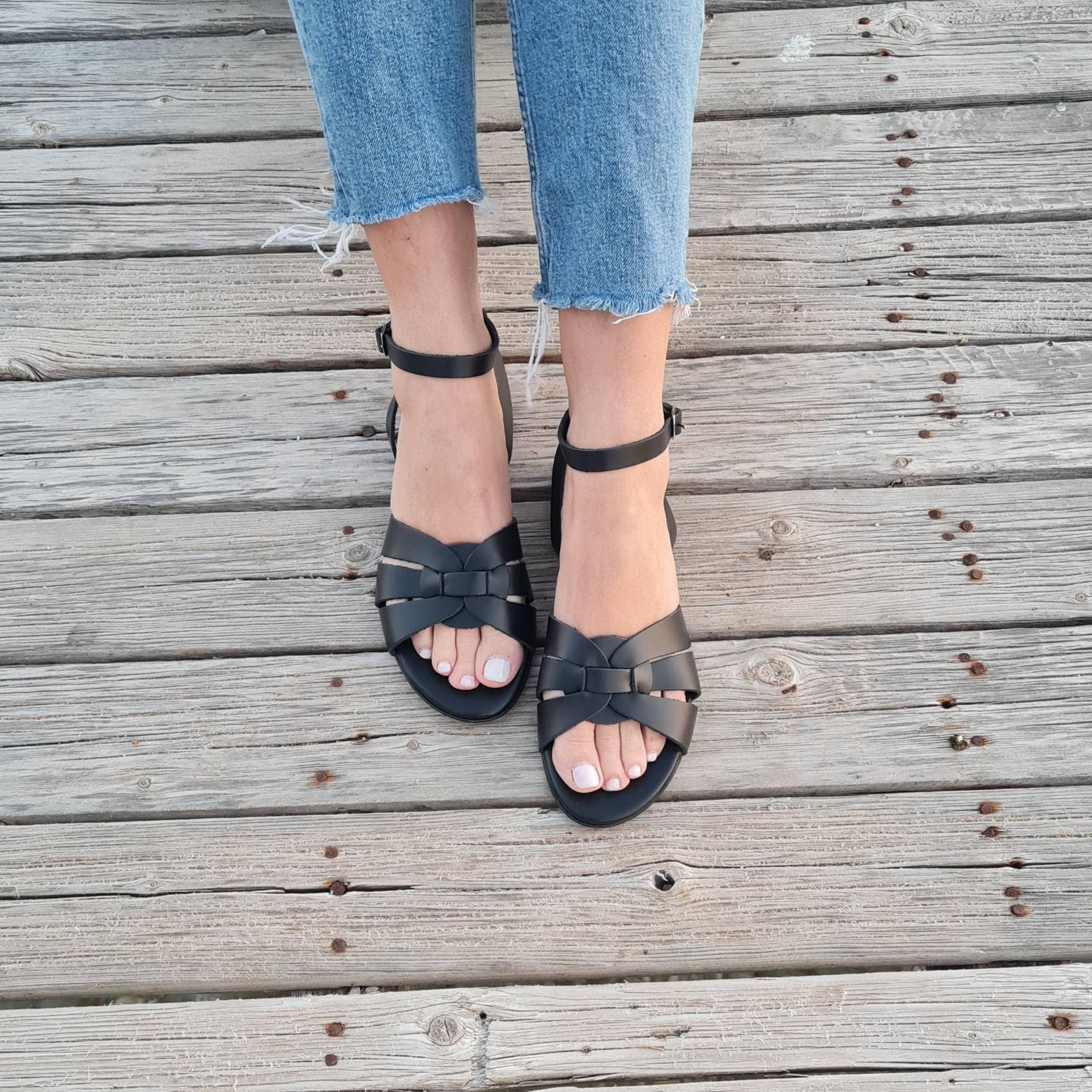 New Handmade Leather Sandals for Women With Soft Bed,ankle Strap Flats ...