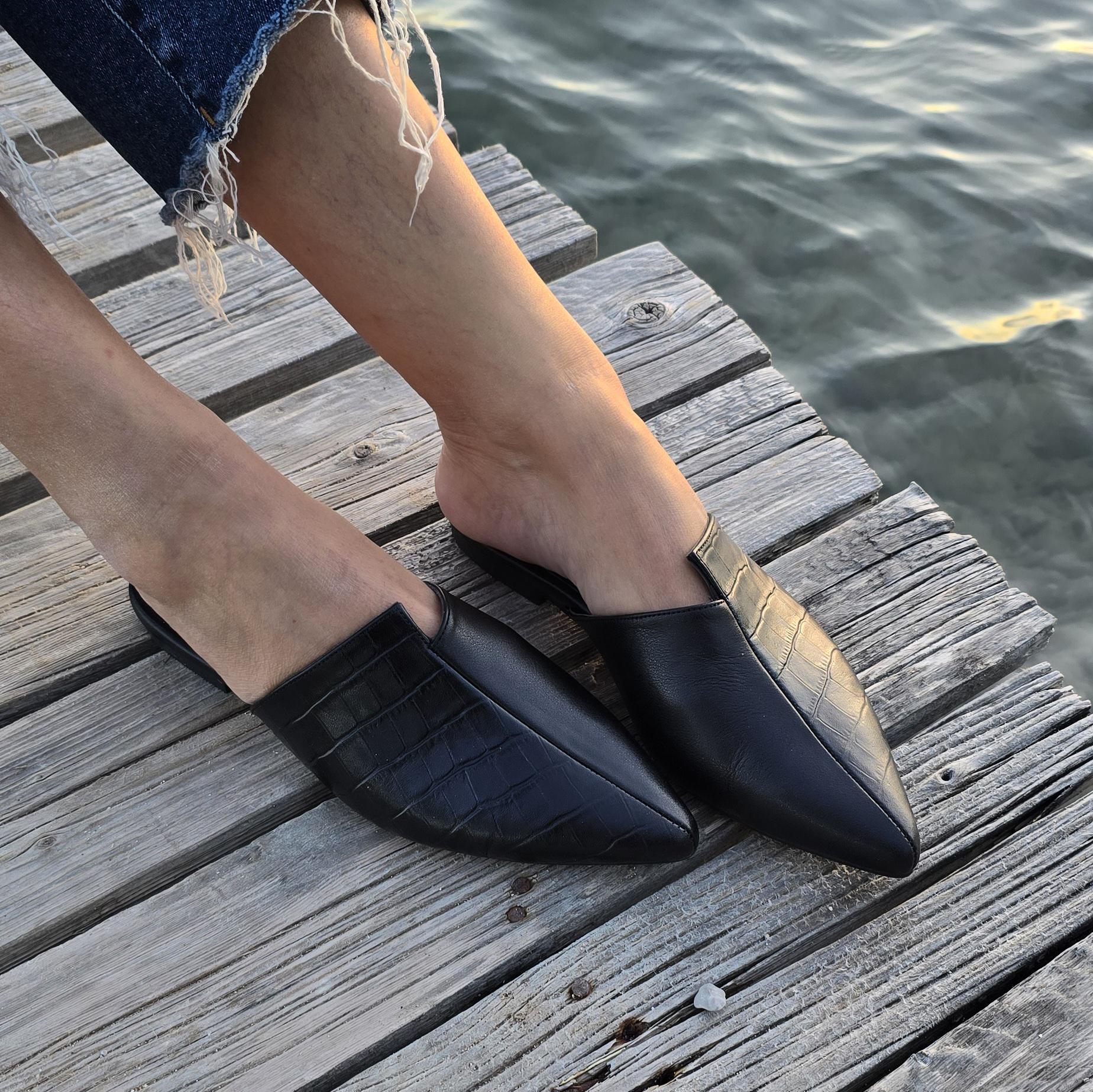 Handmade Brown Leather Mules, Croc Embossed Pointed Flats - Etsy Australia
