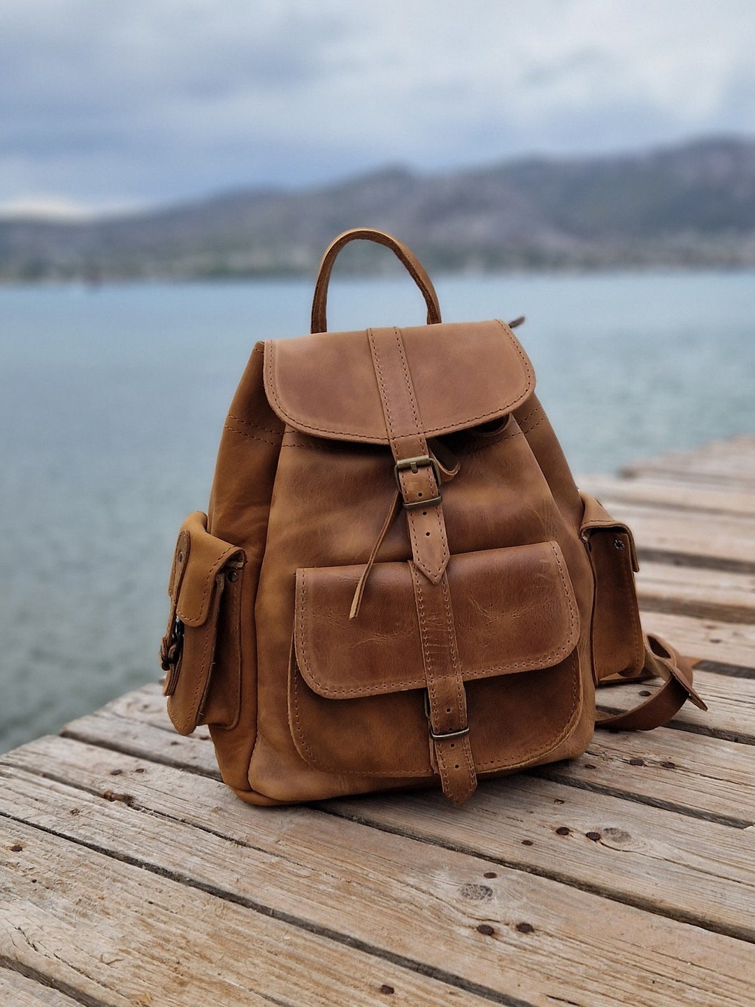Handmade Waxed Leather Backpack, Greek Student Bag - Etsy