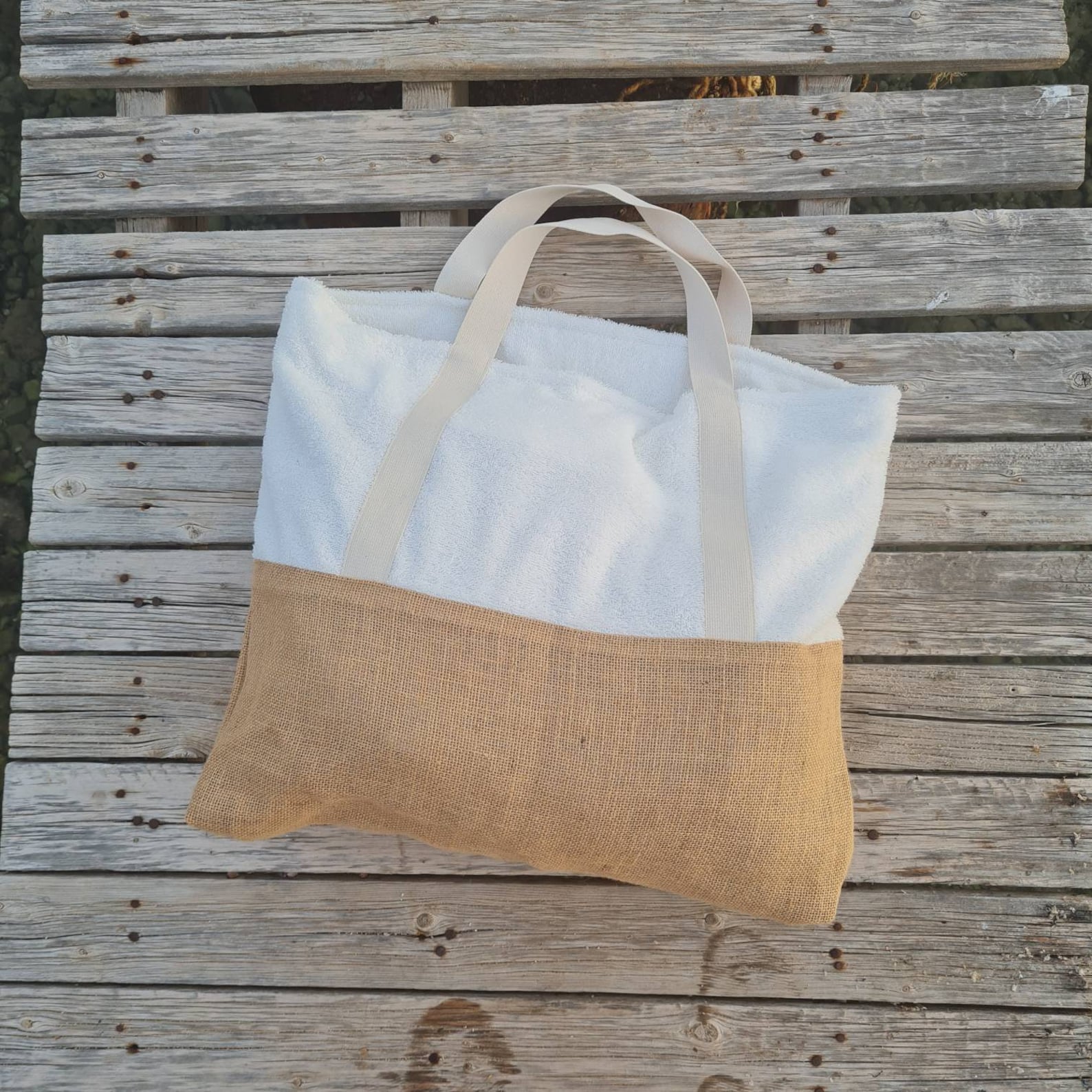 Terry Cloth Beach Bag, Reversible Floral Lining, Oversized Cotton Tote ...