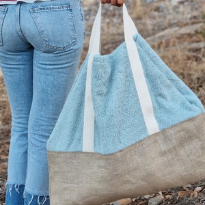 Handmade Terry Cloth Beach Bag, Mint Floral Reversible Tote - Etsy