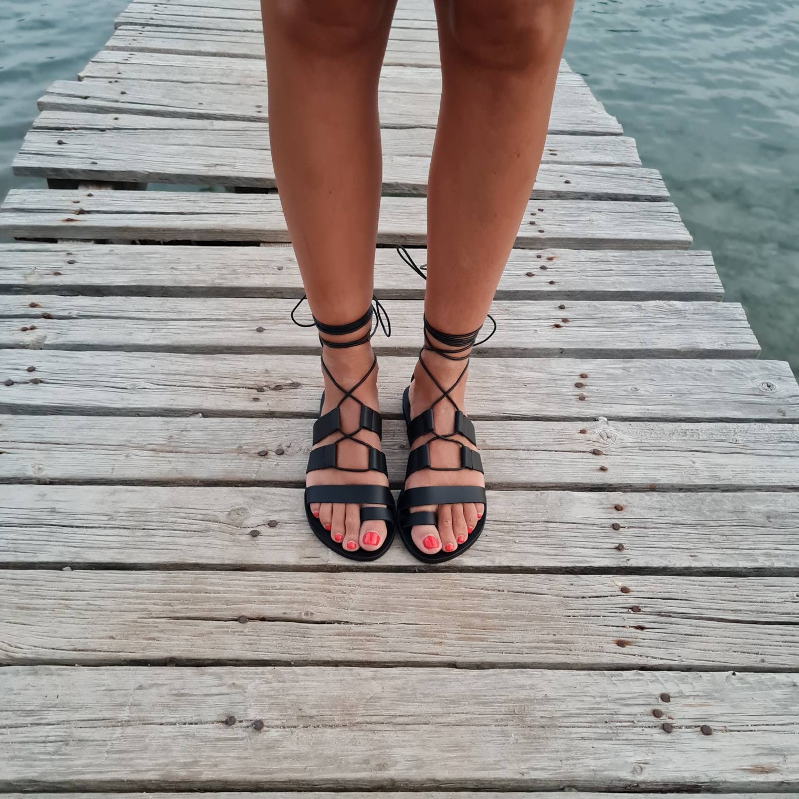 Leather Tie up sandals Greek Lace up Sandals Toe Ring | Etsy