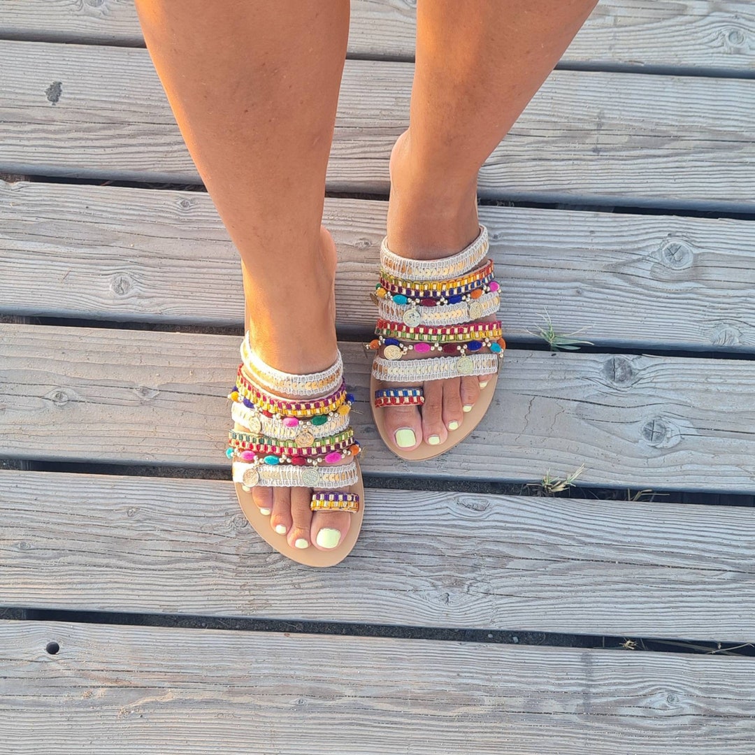 Ethnic Handmade Leather Sandals for Women Boho Decorated - Etsy