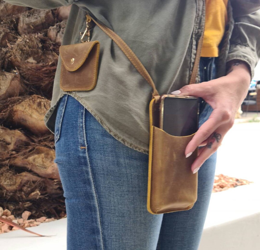 Handmade Leather Crossbody Phone Bag With Coin Purse, Unisex - Etsy