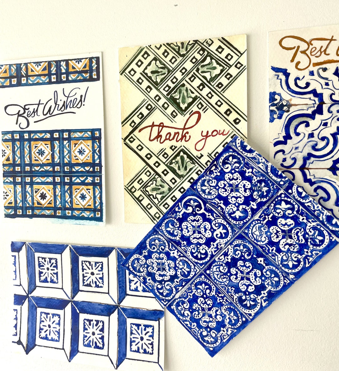 Set of Postcards, Lisbon Painting Original Watercolor Painting Azulejo ...