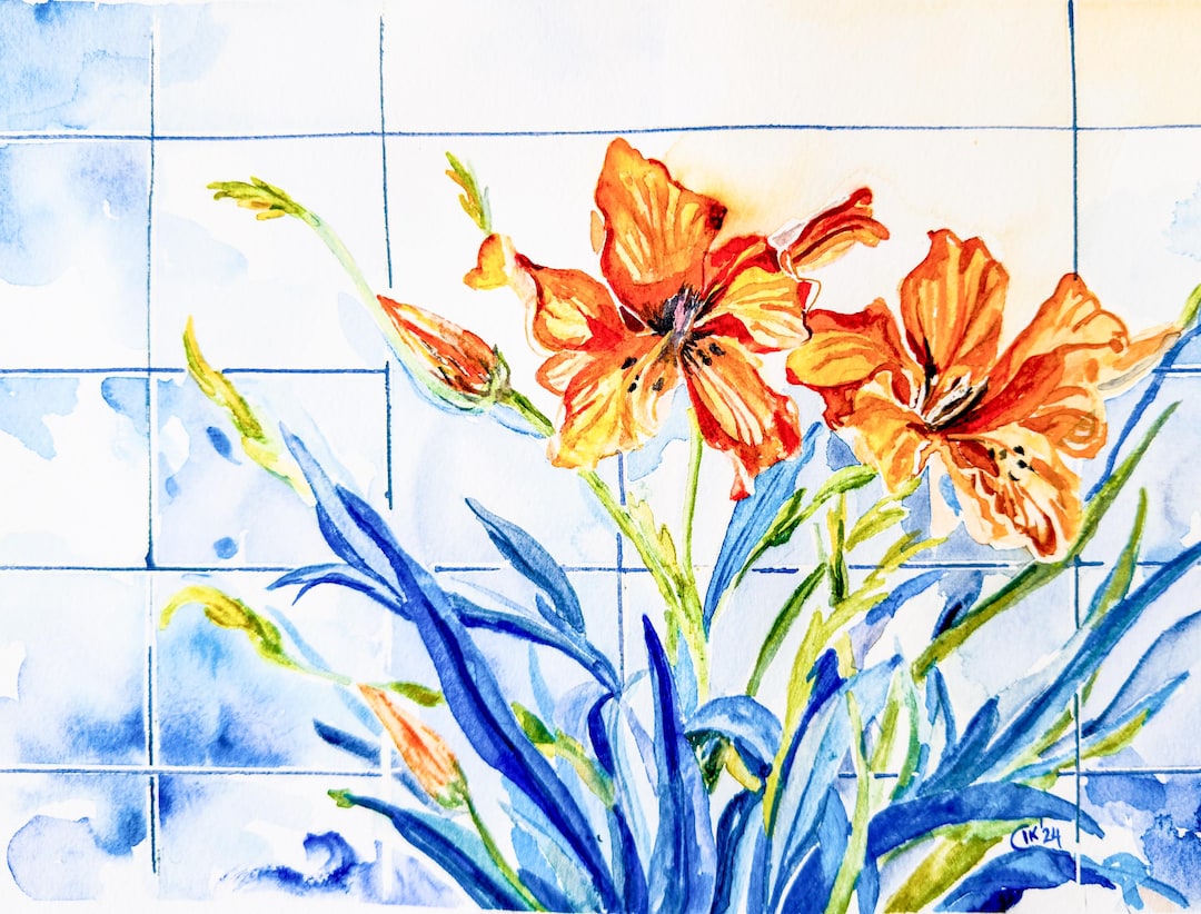 Orange Red Asphodel Flower - Original Watercolor Painting From the ...