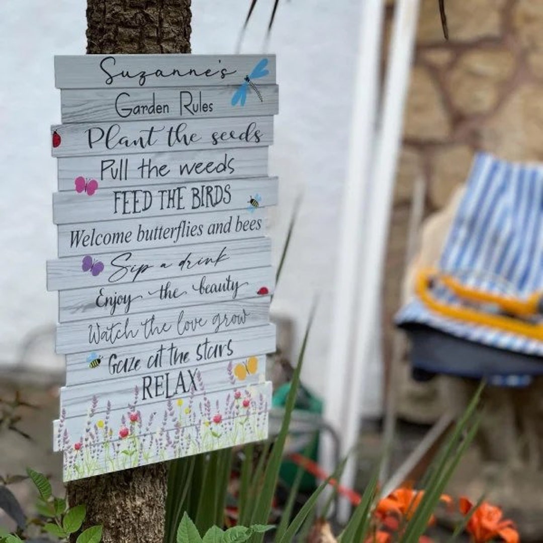 Garden Rules Sign Bees and Butterflies Indoor Outdoor Bespoke - Etsy
