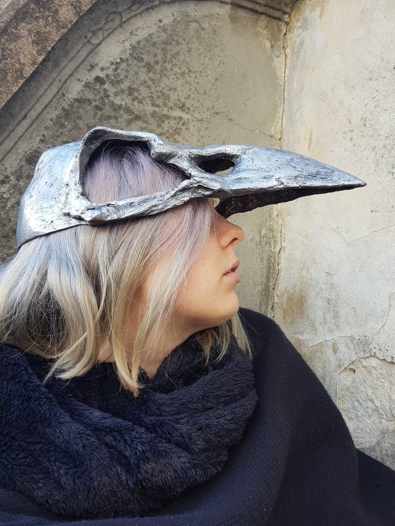 Raven skull mask metal silver helmet | Etsy