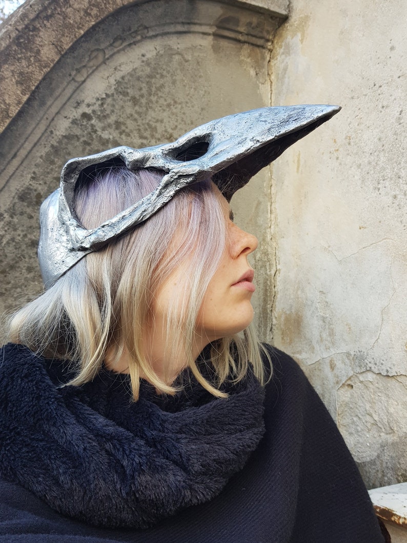 Raven skull mask metal silver helmet | Etsy