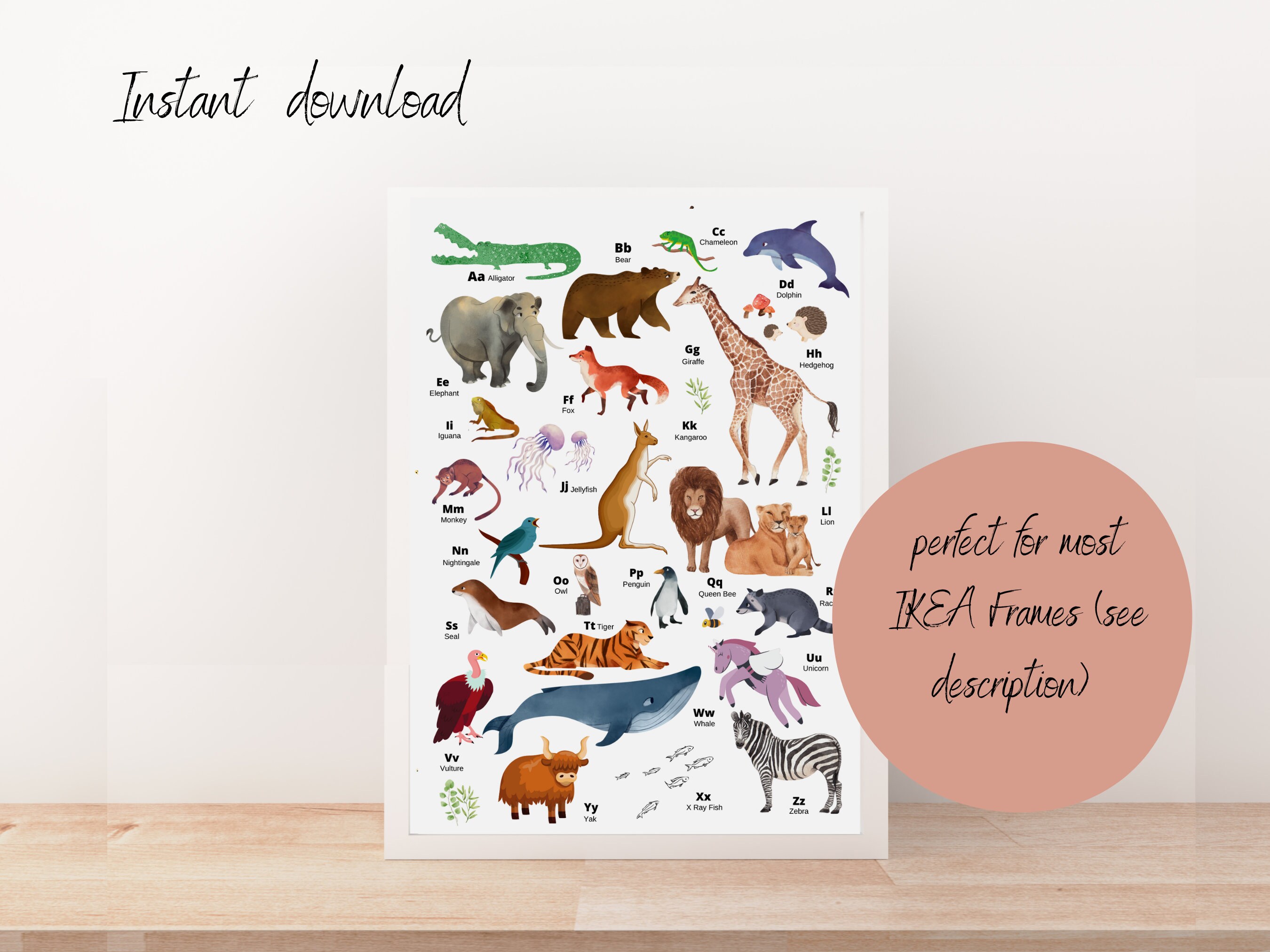 ABC Animal Alphabet Poster Nursery Decor Instant Download - Etsy