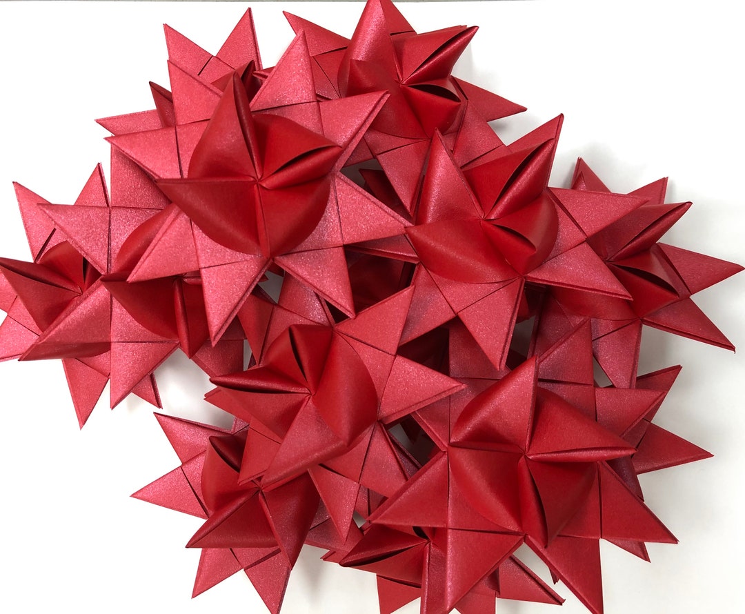 13 Bright Red Shimmer German Paper Stars Froebel Stars Moravian Stars ...