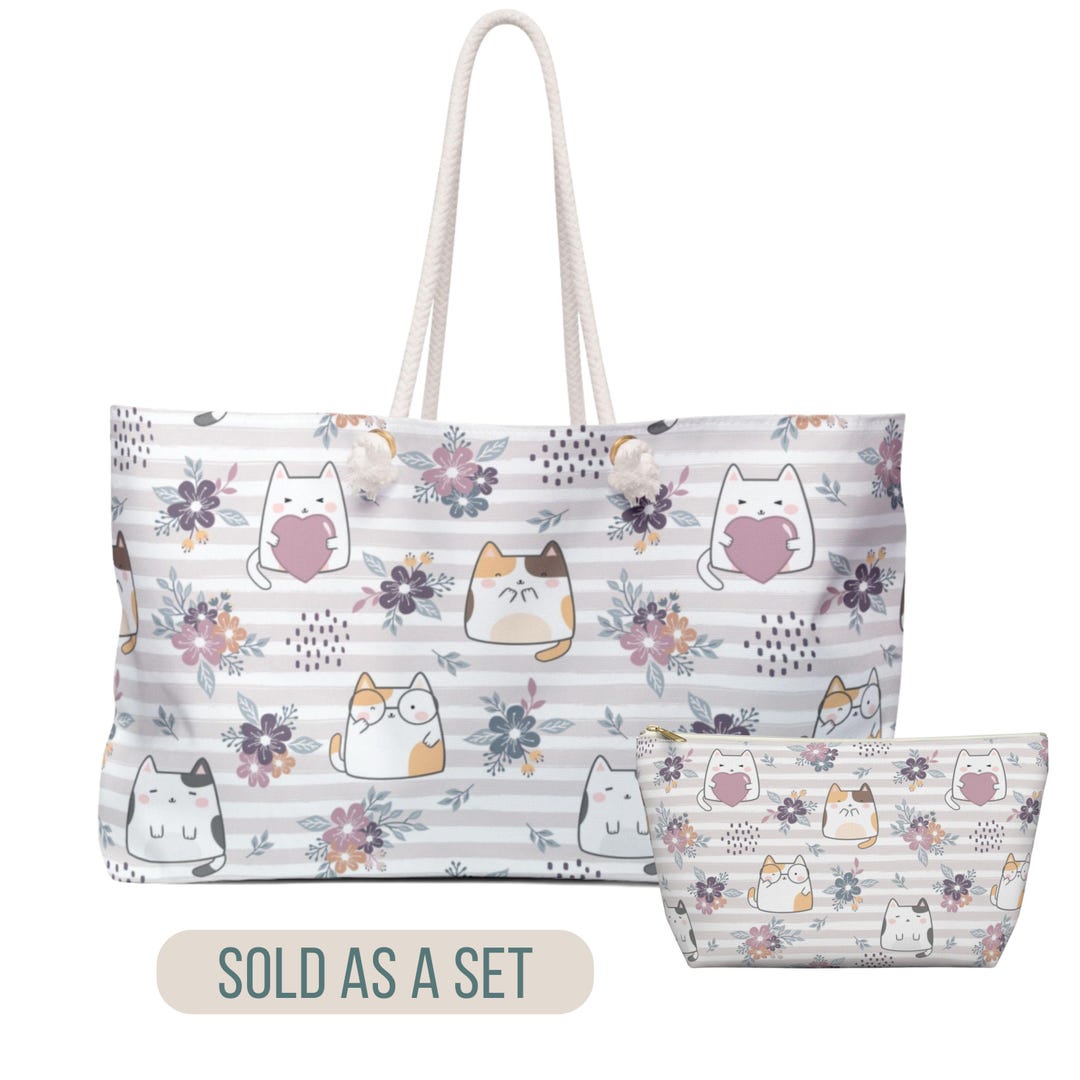 Preppy Tote Bag Set Makeup Bag for Teen Cute Kawaii Tote Bag Set Gift ...