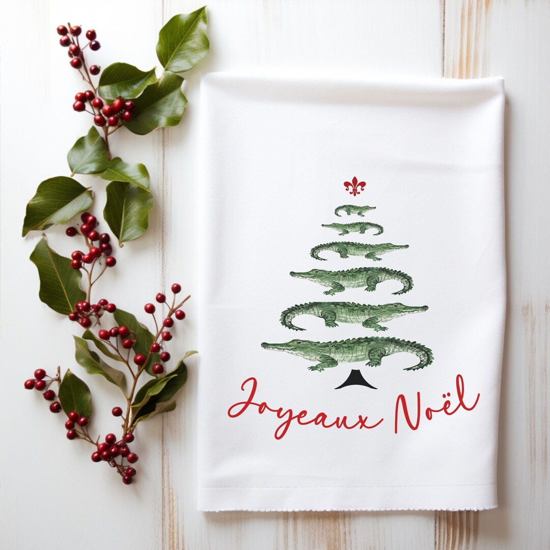 Joyeaux Noel Cajun Merry Christmas Tea Towel Alligator Fleur Des Lis ...