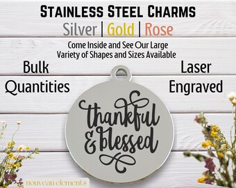 10pcs/lot Thankful Charm Thankful and Grateful Stainless Steel Message ...