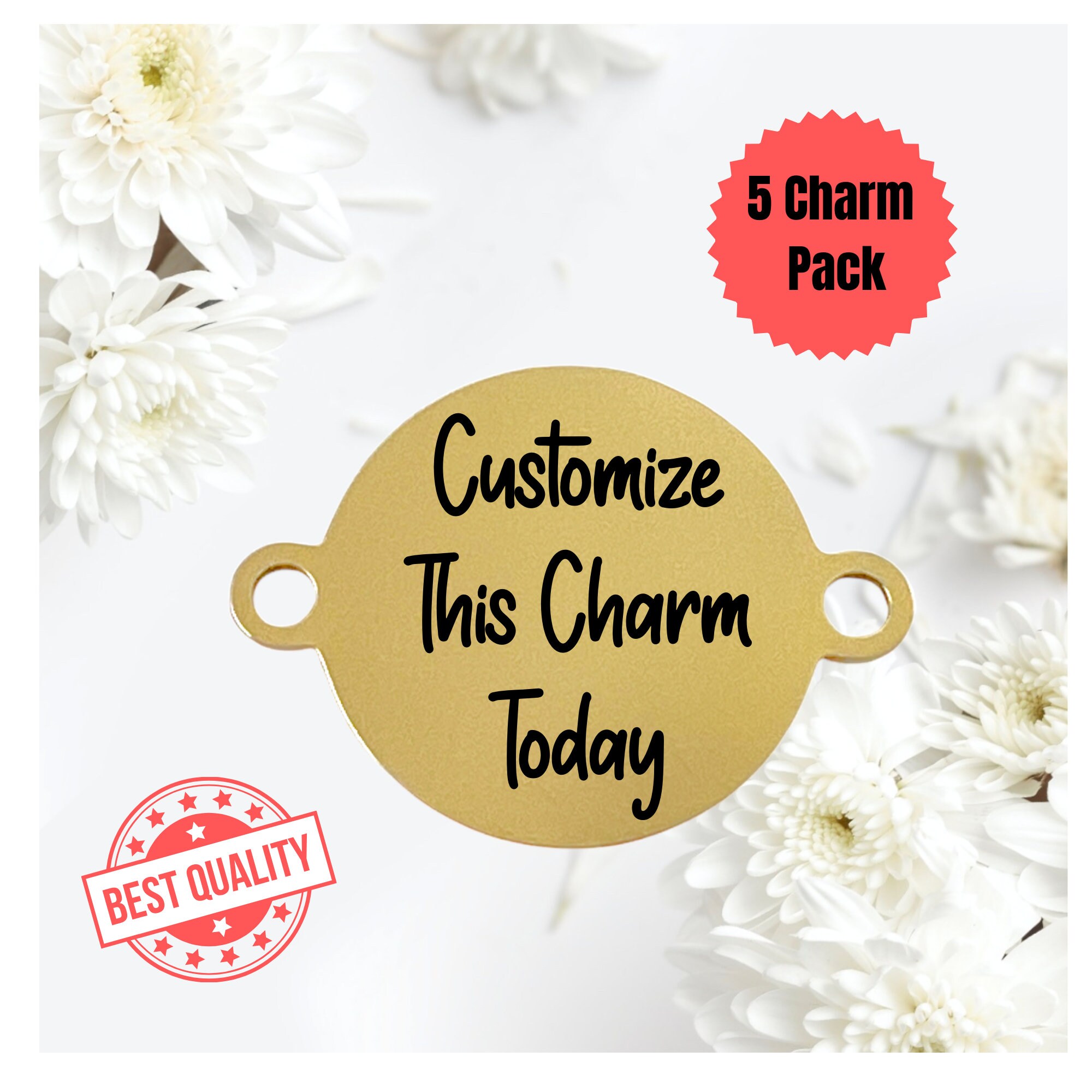 Jewelry & Beauty Custom Metal GOLD TONE Charm New Fonts round TAB 10 ...