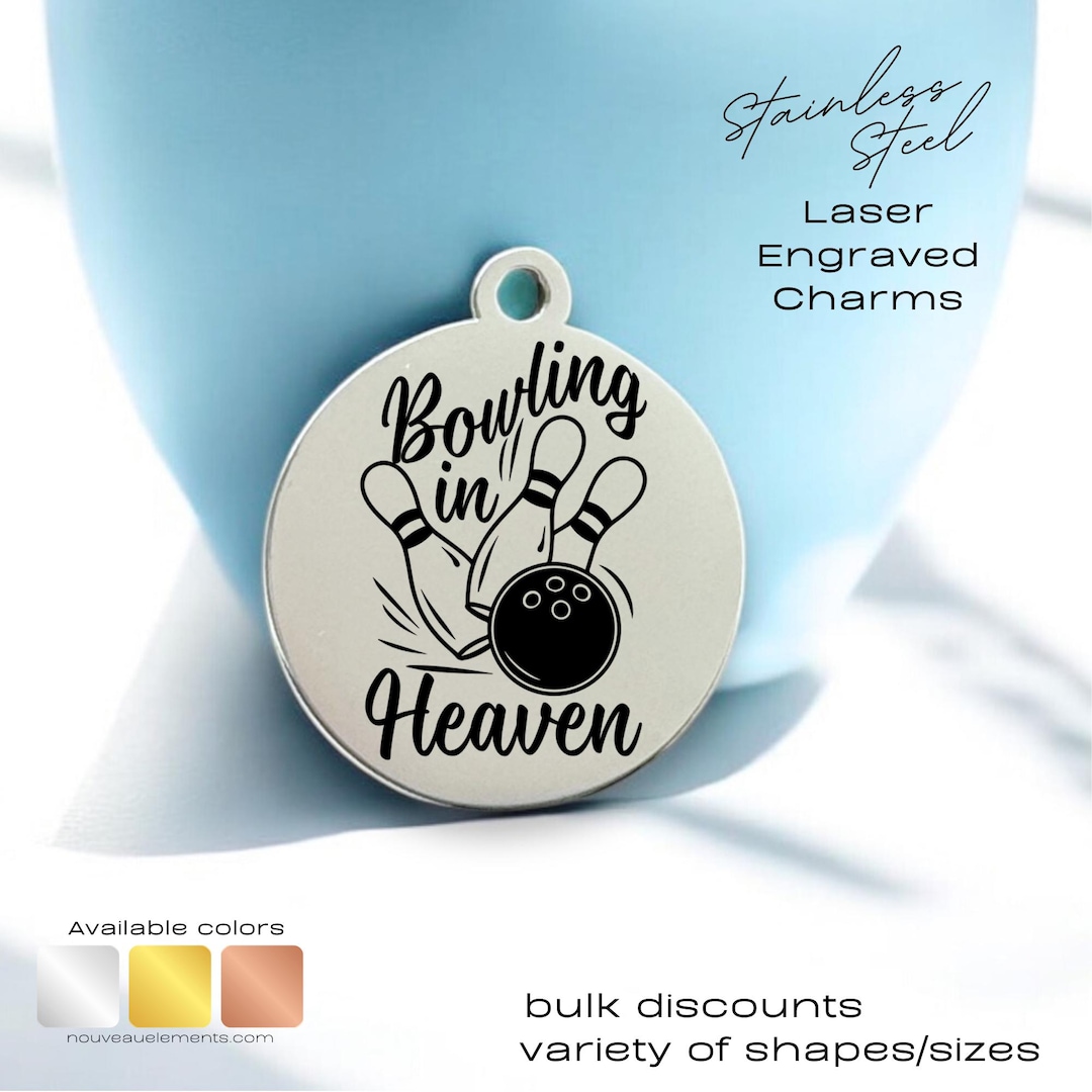 Bowling in Heaven Memorial Charm: Engraved Stainless Steel Remembrance ...