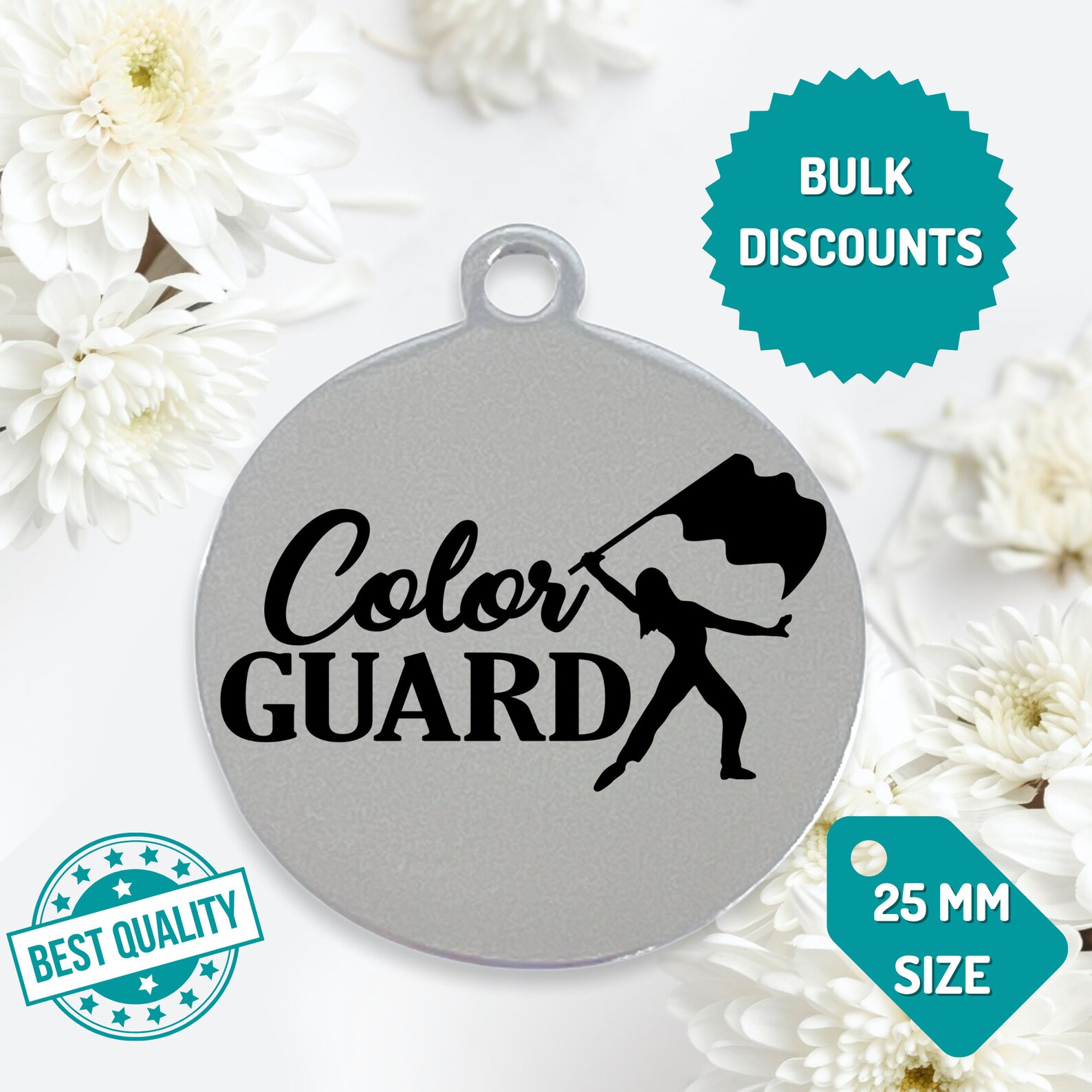 Color Guard Flag Girl Laser Engraved Charm Stainless Steel - Etsy