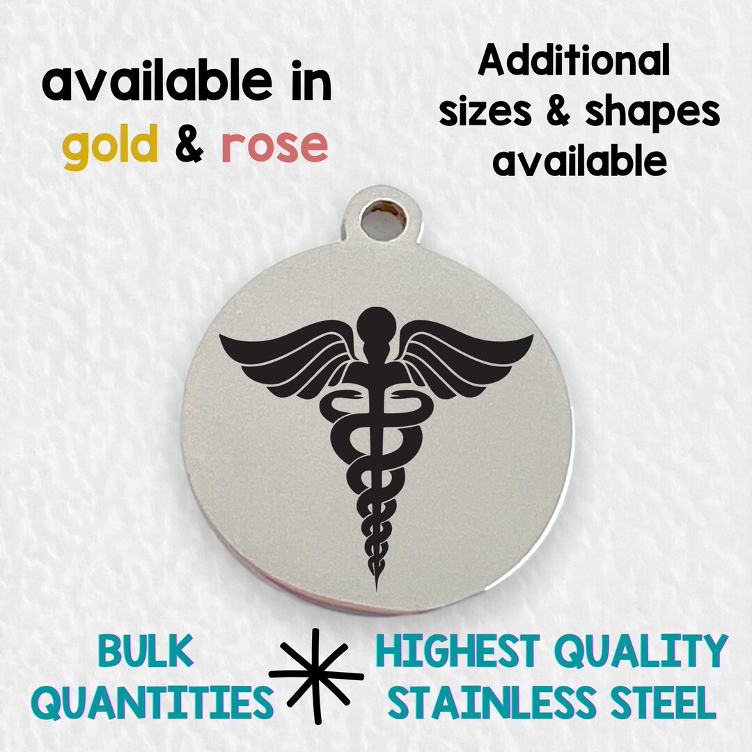 Medical Caduceus Symbol Laser Engraved Charm Stainless - Etsy