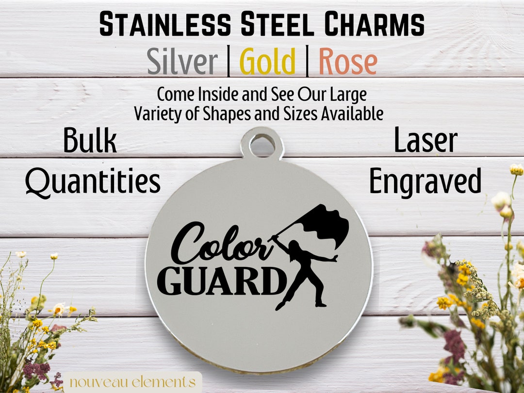 Color Guard Flag Girl, Laser Engraved Charm, Stainless Steel, Silver ...