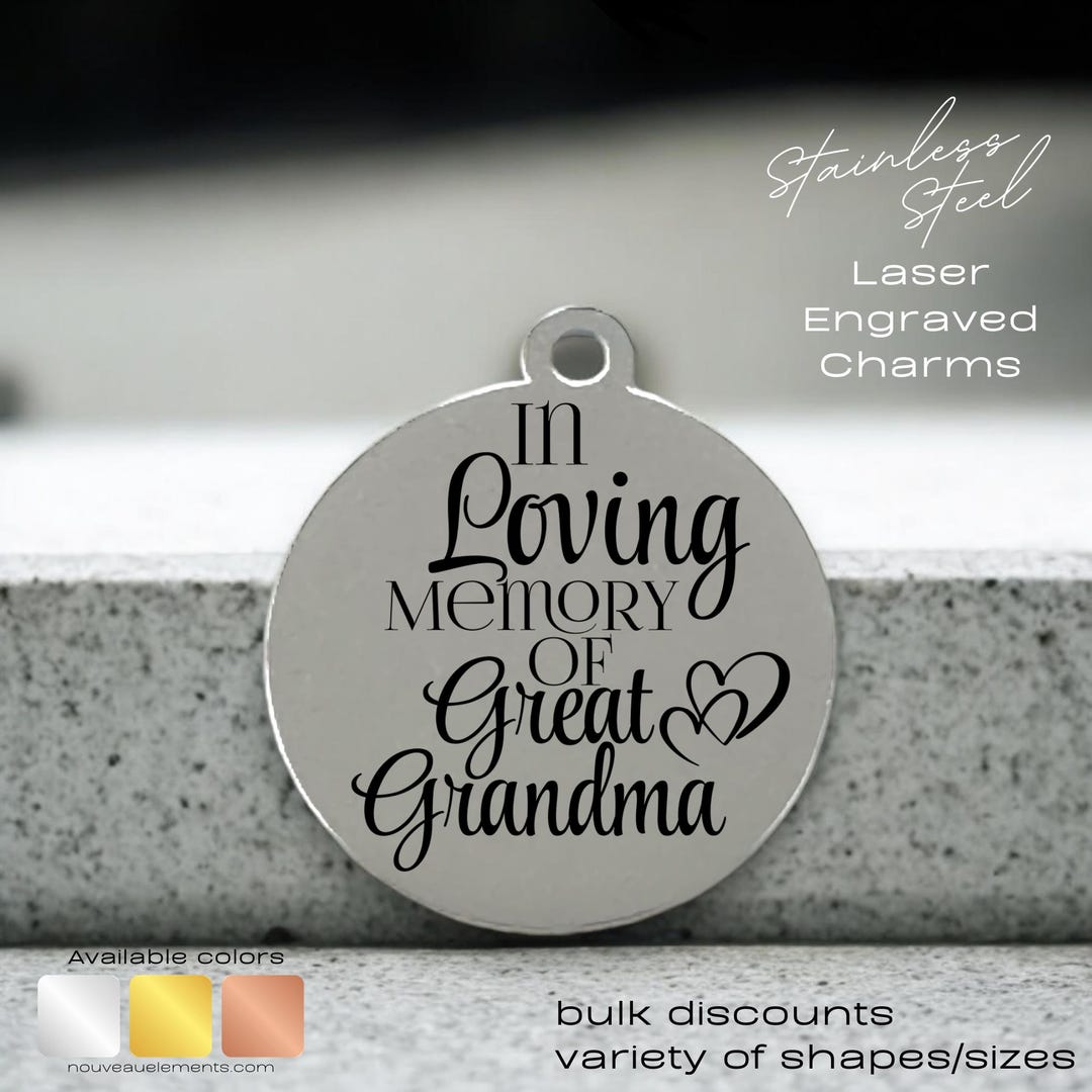 In Loving Memory of Great Grandma, Laser Engraved Charm, Silver Tone ...